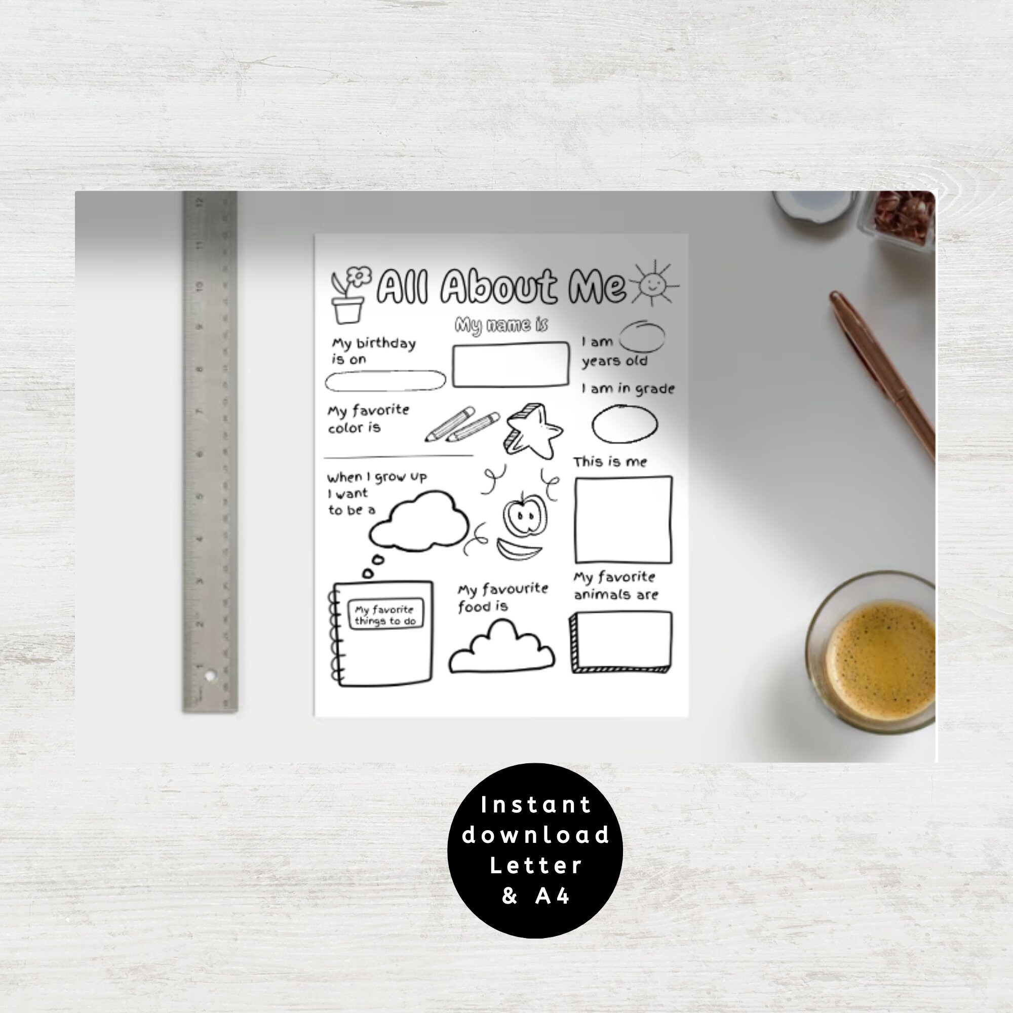 All About Me Coloring Sheets, Preschool Questionnaire, Printable ...