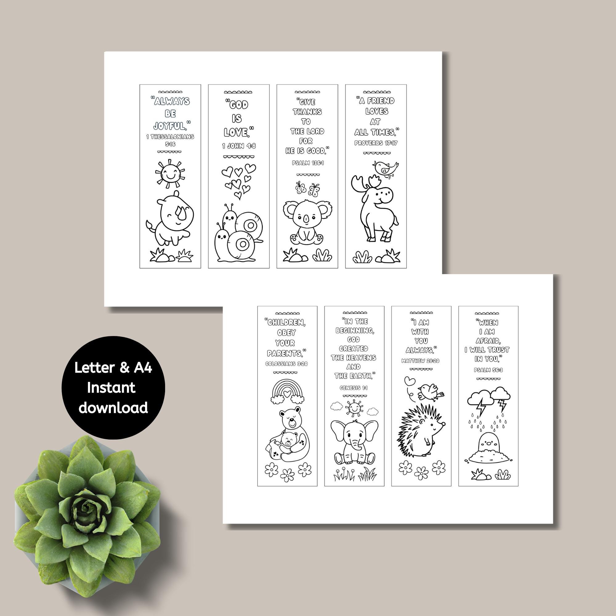 Kids Bible Verse Coloring Bookmark Printable, Sunday School Craft ...