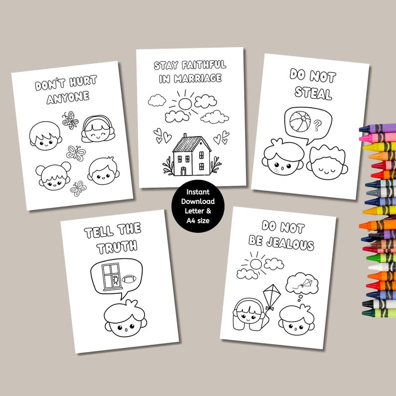 Ten Commandments for Kids Printable Coloring Pages, Bible Verse ...