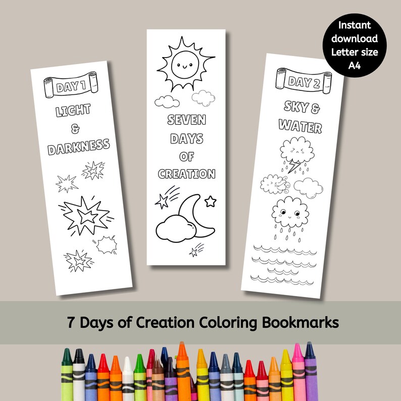 7 Days of Creation Bible Craft for Kids, Bible Verse Coloring Bookmark ...