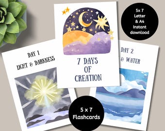 7 Days of Creation Flash Cards, Genesis, Bible Lesson for Kids ...