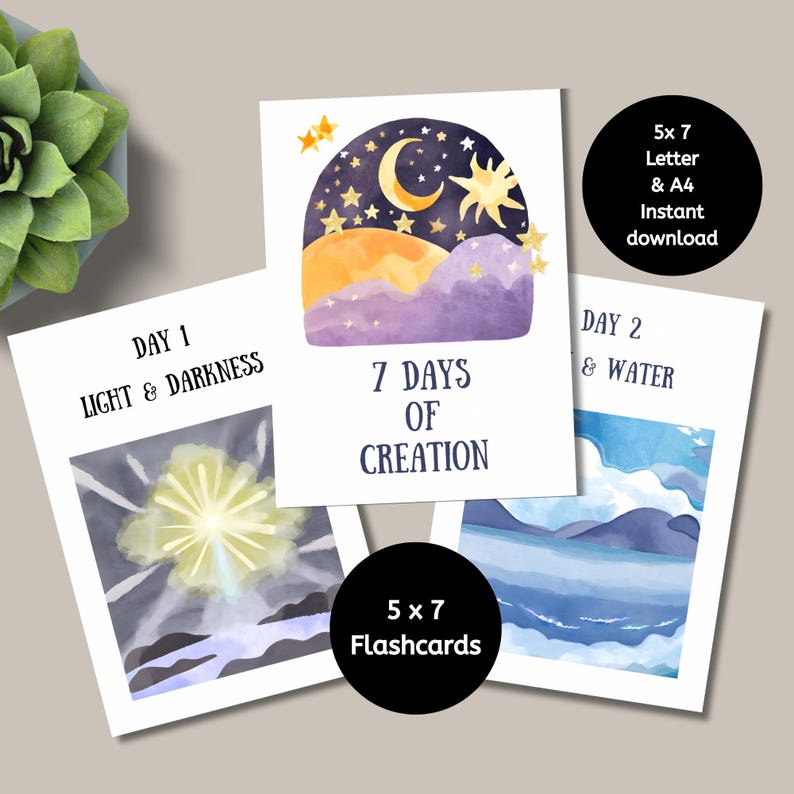 7 Days of Creation Flashcards, Genesis Bible Lesson for Kids, Christian Preschool Homeschool ...