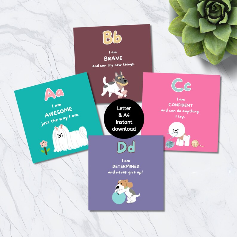 Alphabet Affirmation Cards, Printable ABC Flash Cards Preschoolers PDF ...