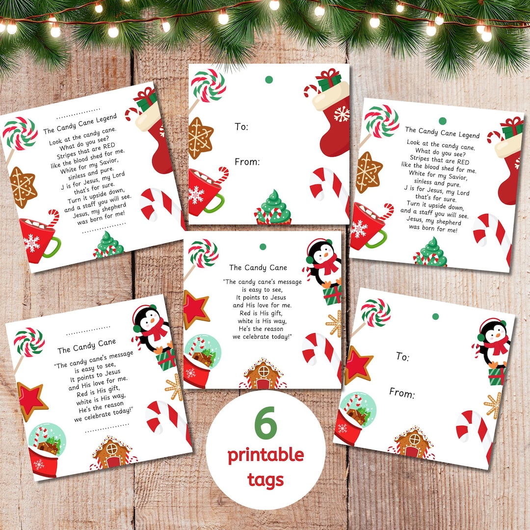 Legend of the Candy Cane Tags, Printable Gift Tag, Christmas Poem ...