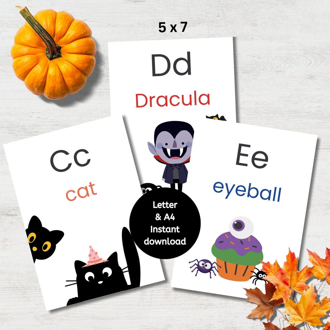Halloween ABC Flash Cards, Halloween Alphabet Cards, Kids Halloween ...