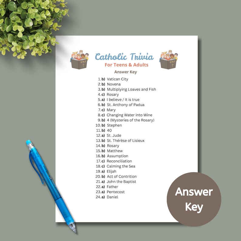 Catholic Trivia Game, Printable Quiz for Teens & Adults, 24 Questions ...