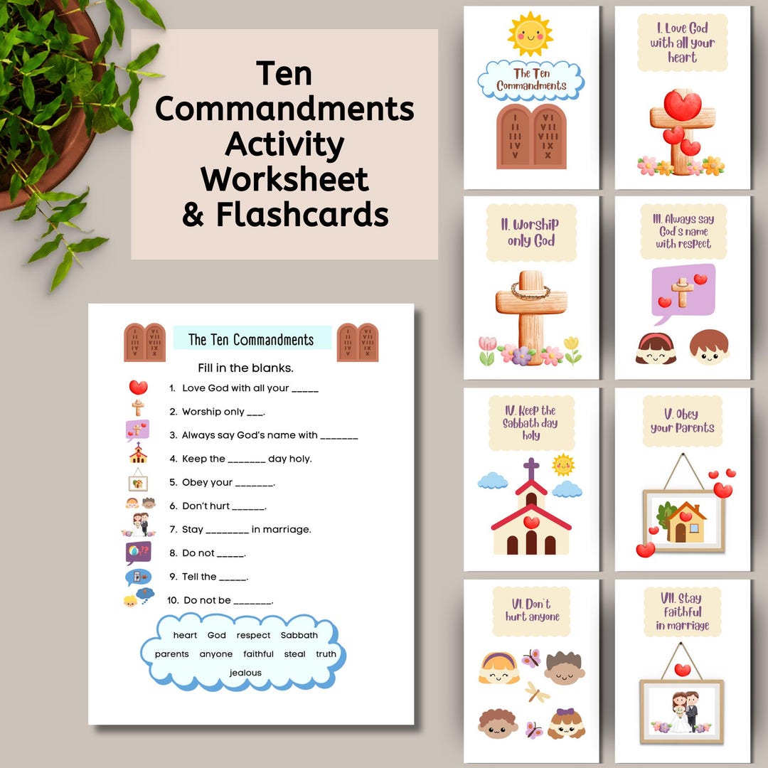 The Ten Commandments for Children Printable Flashcards and Activity ...