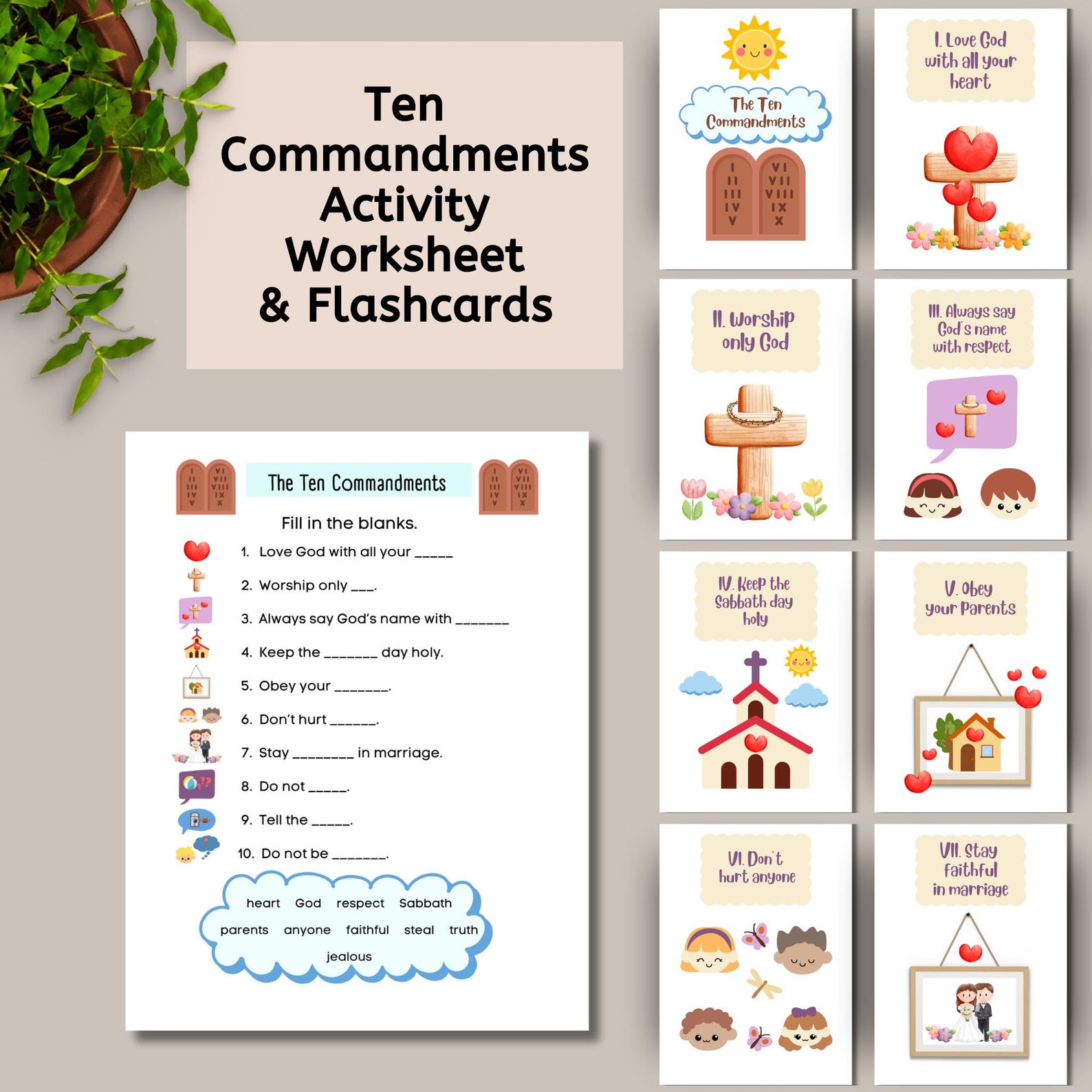 The Ten Commandments for Children Printable Flashcards and Activity ...