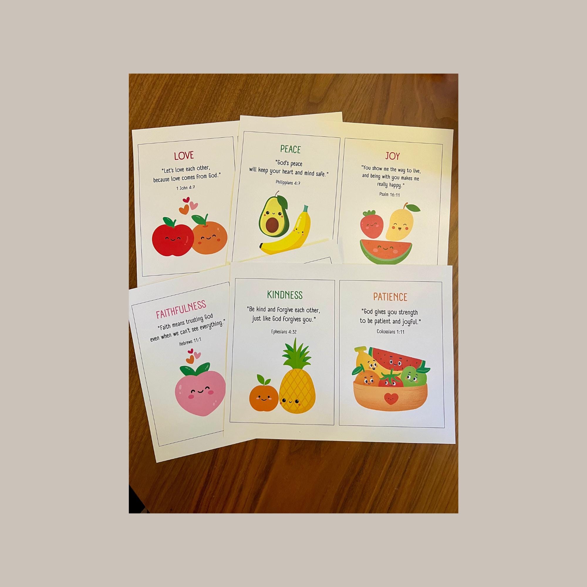 Fruit of the Spirit Bible Printable Cards, Kids Bible Verse Cards ...