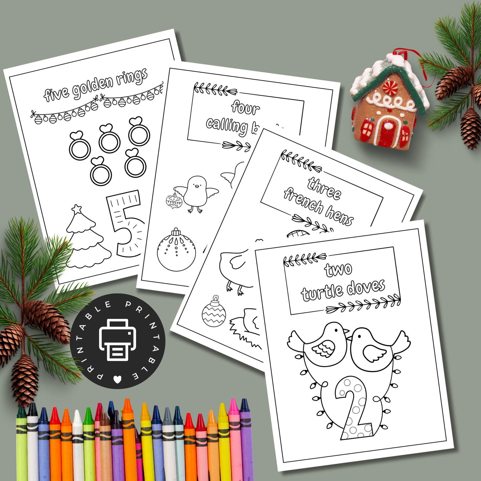 Twelve Days of Christmas Printable Coloring Pages for Kids, Holiday ...
