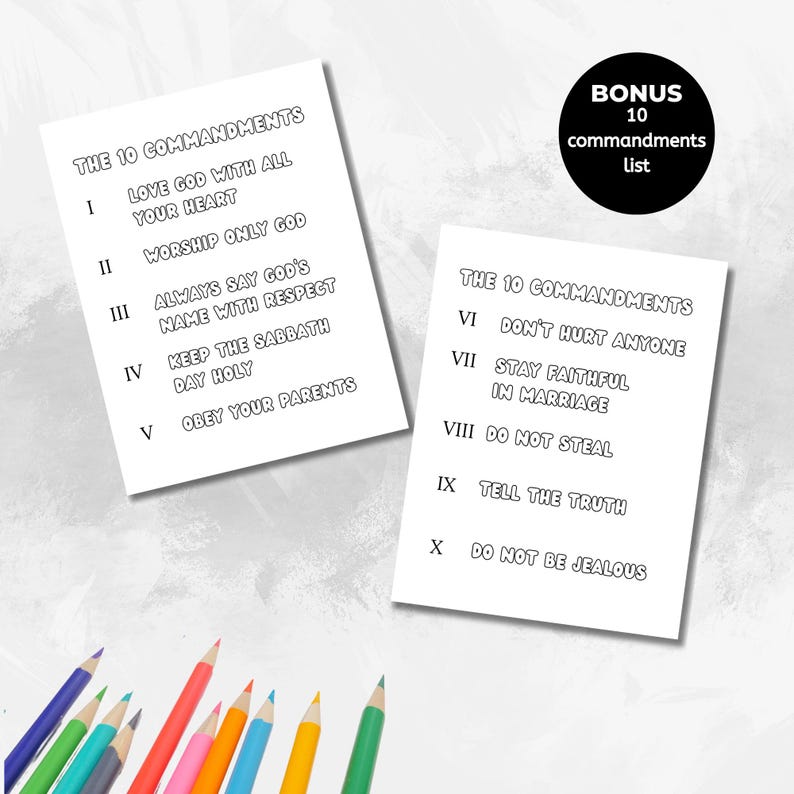 Ten Commandments for Kids Printable Coloring Pages, Bible Verse ...