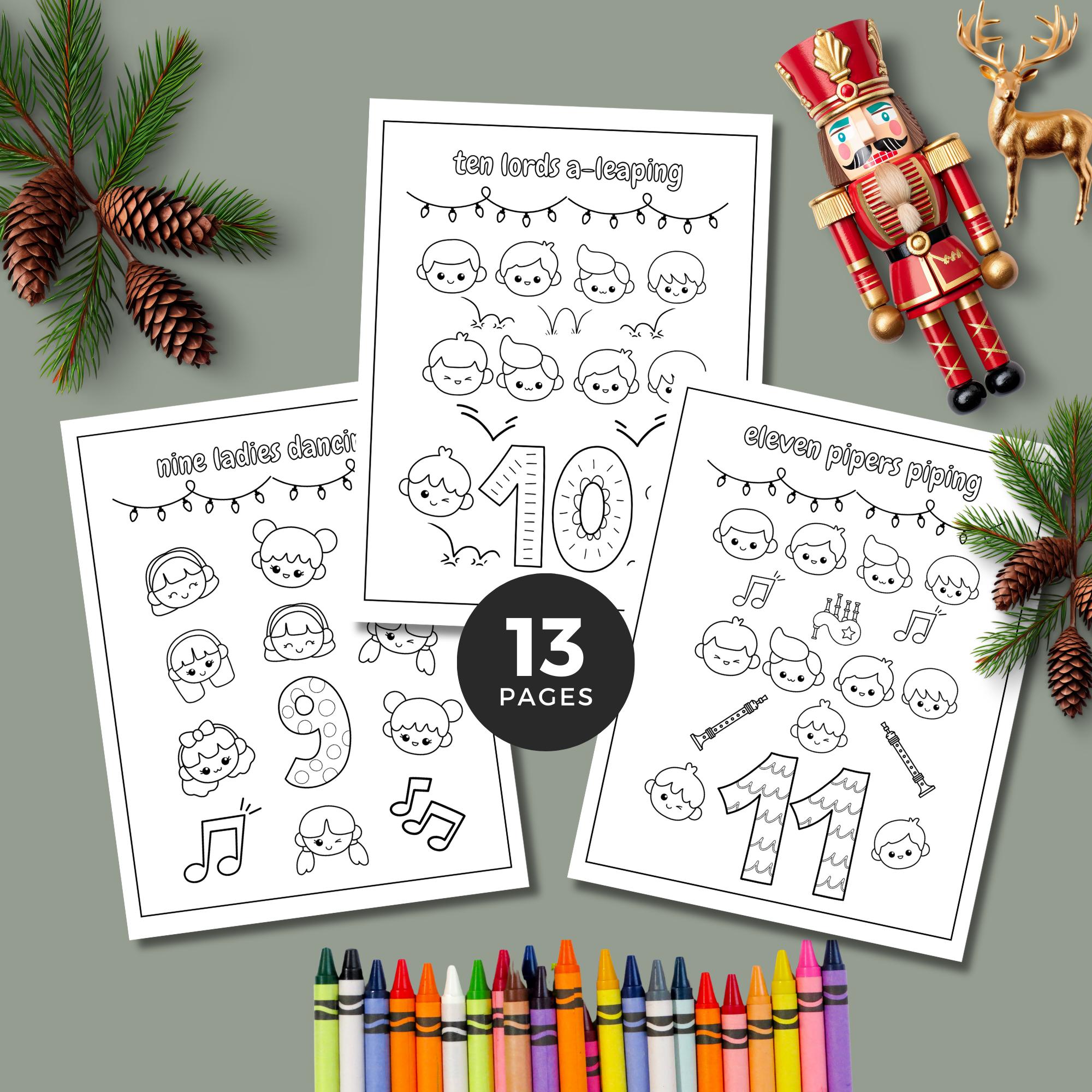 Twelve Days of Christmas Printable Coloring Pages for Kids, Holiday ...