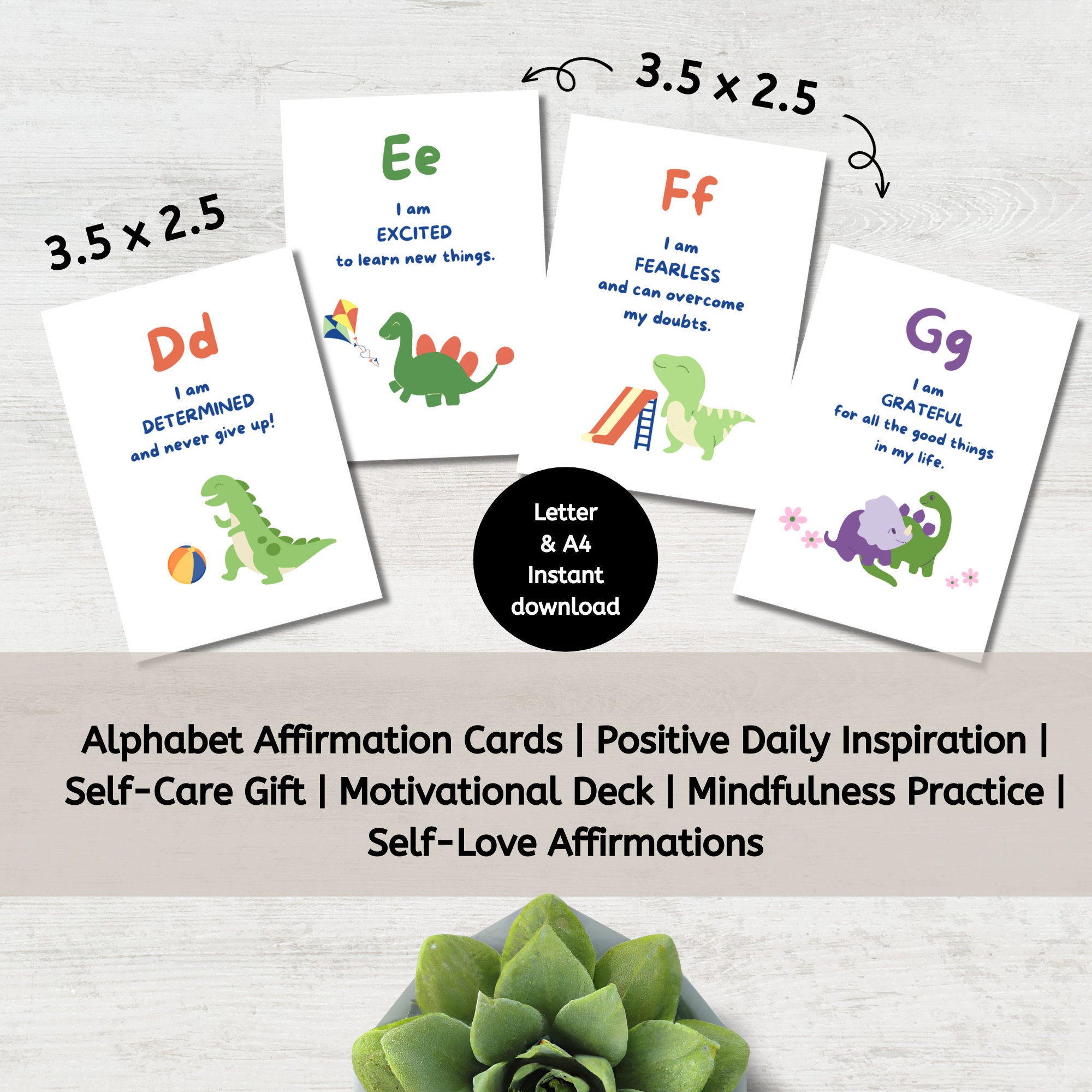 Dinosaur Alphabet Printable Affirmation Cards, Positive Daily ...
