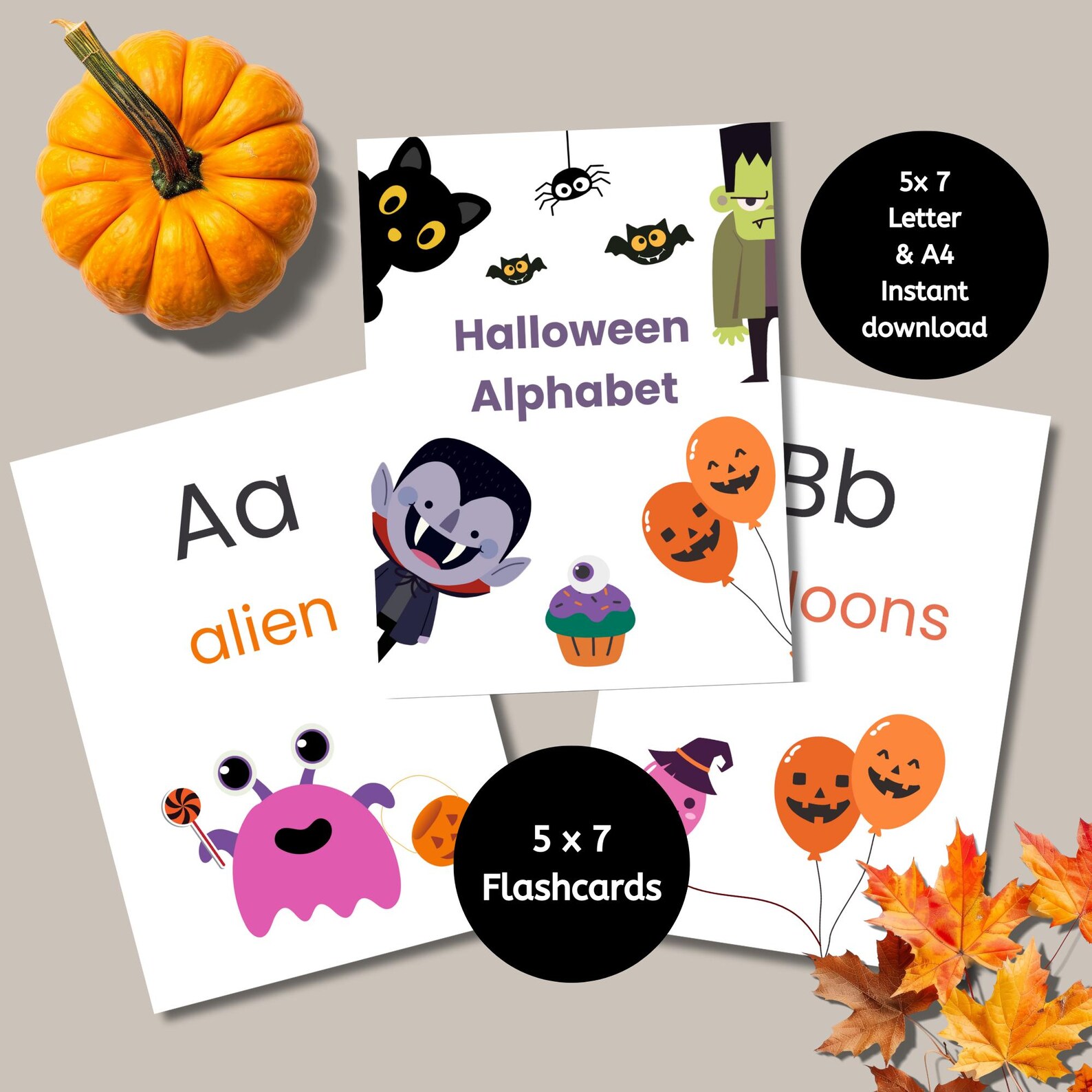Halloween ABC Flash Cards, Halloween Alphabet Cards, Kids Halloween ...