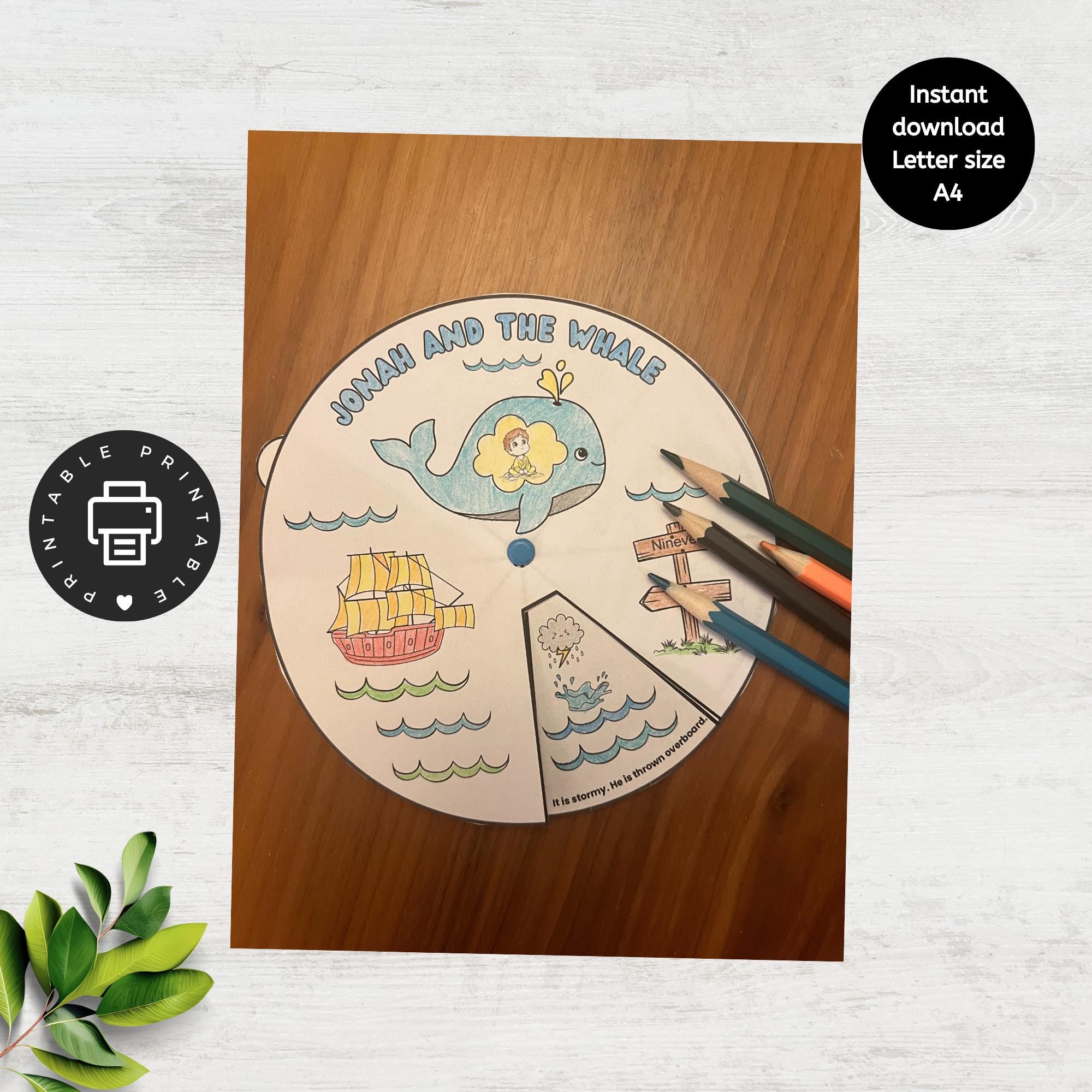 Jonah and the Whale Activities, Spinner Wheel Coloring Craft, Bible ...