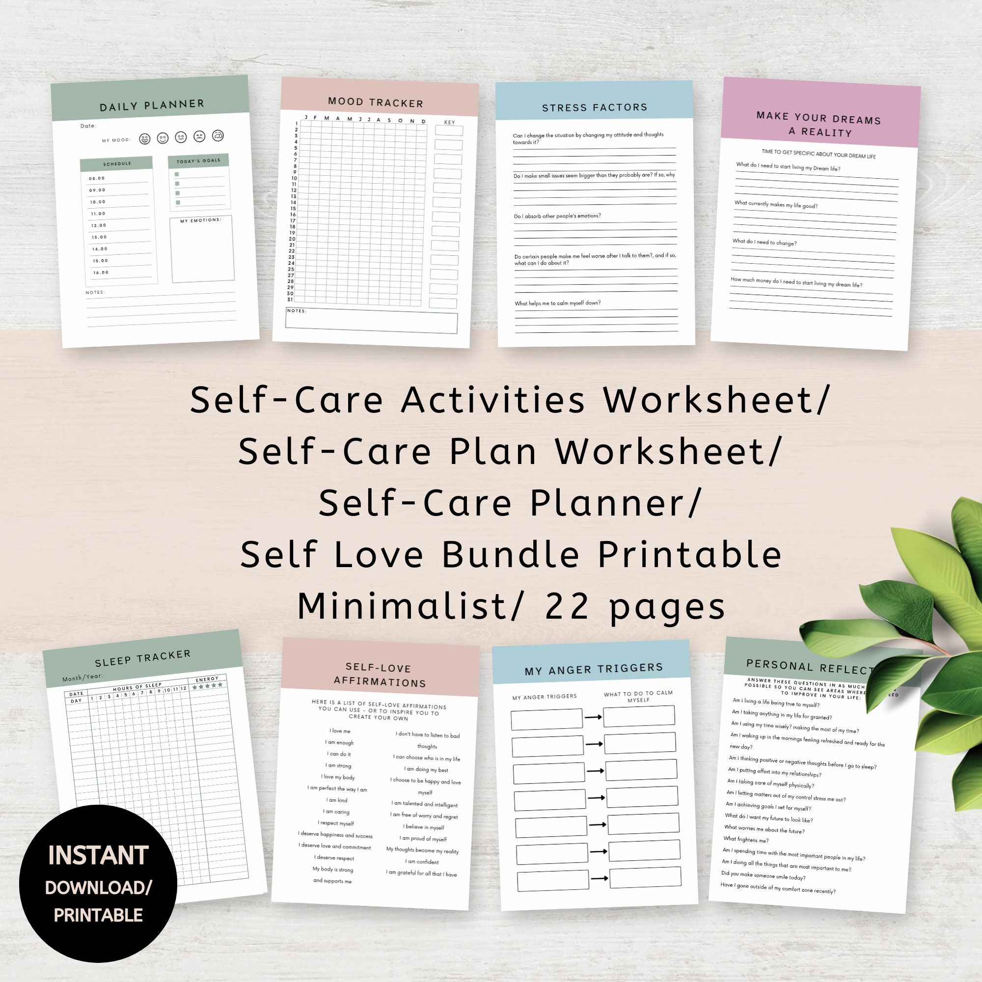 Printable Self Care Worksheets for Adults, Self Love Workbook, Anxiety ...