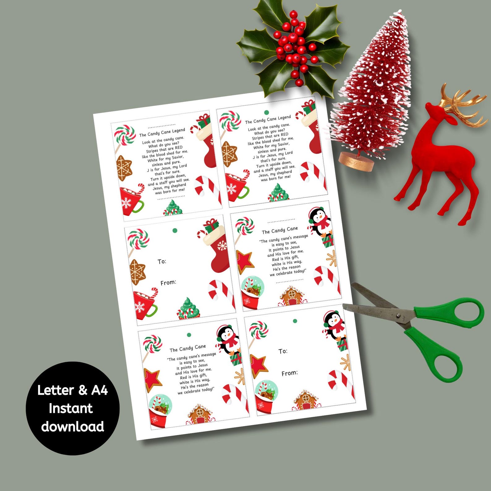 Legend of the Candy Cane Tag, Printable Candy Cane Holder, Christian ...