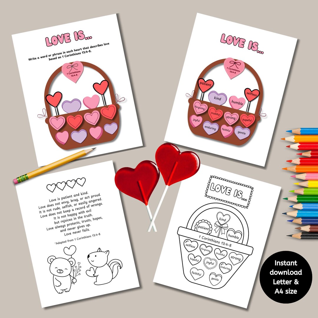 Love is Patient Coloring Pages: 1 Corinthians 13 Kids' Bible Craft, PDF ...