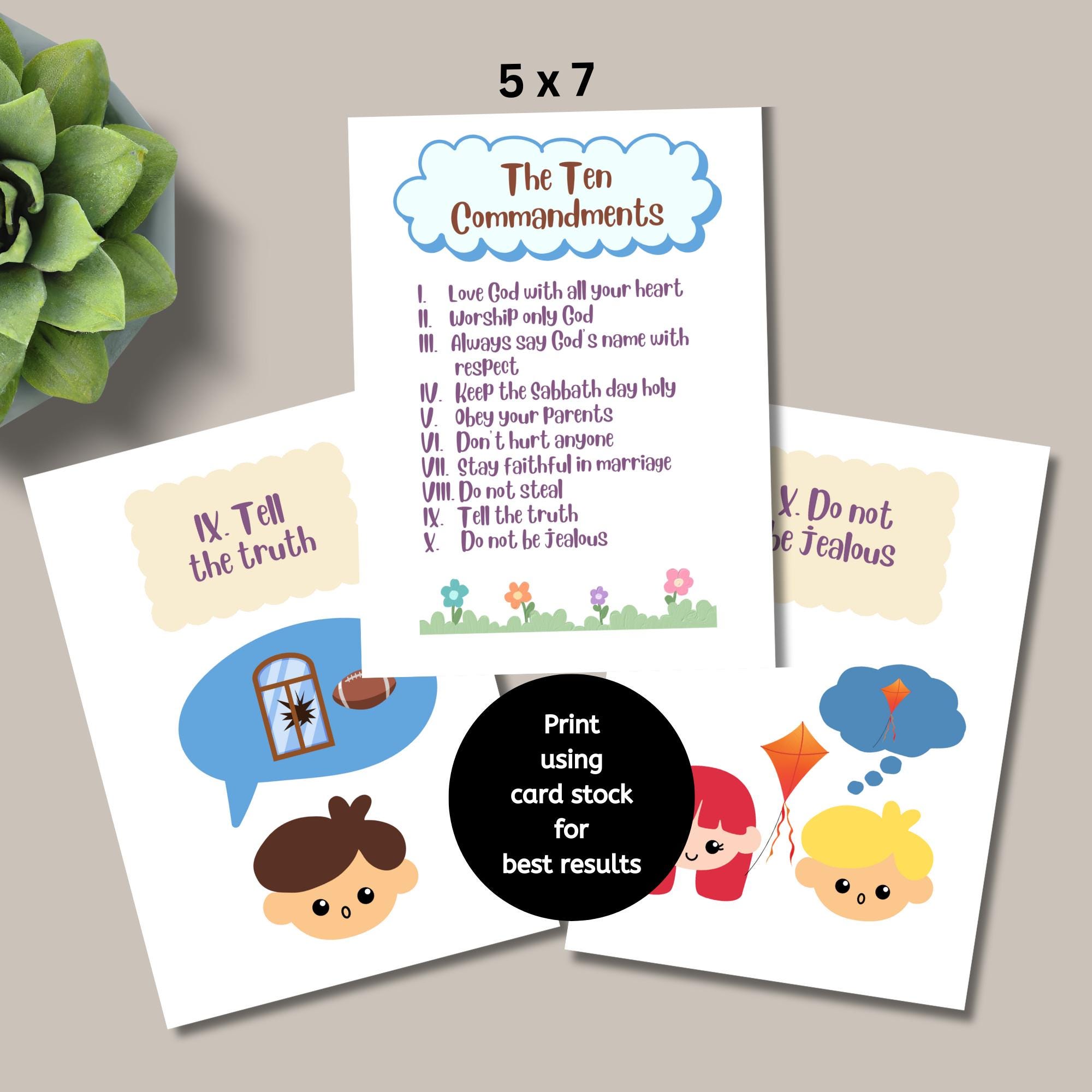 10 Commandments Flashcards, Kids Bible Study, Sunday School PDF - Etsy