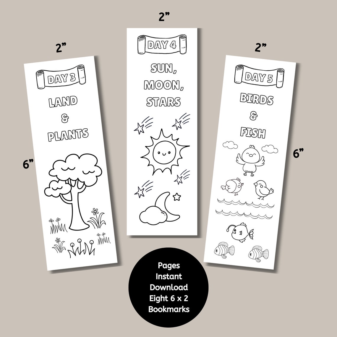 7 Days of Creation Bible Craft for Kids, Bible Verse Coloring Bookmark ...