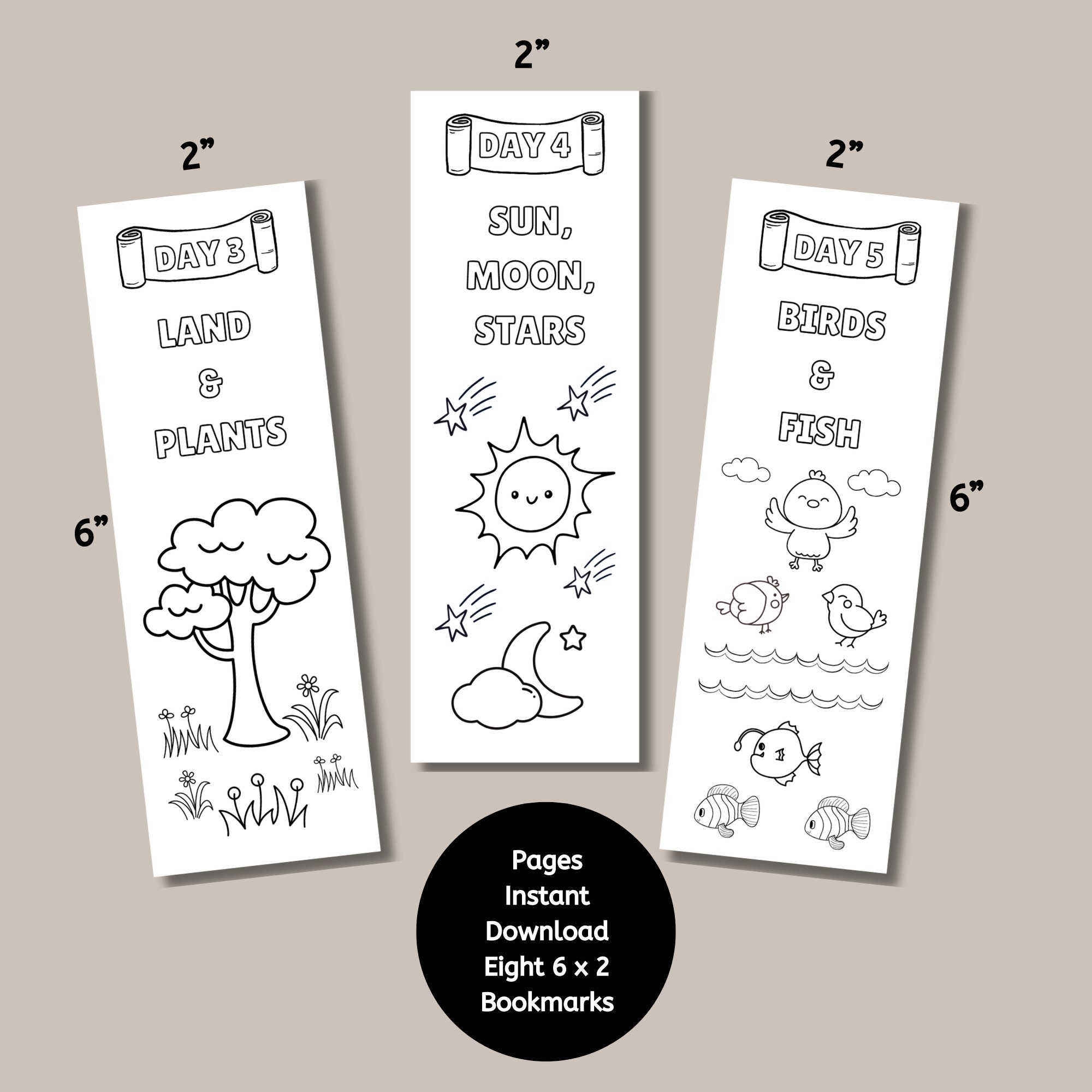 7 Days of Creation Bible Craft for Kids, Bible Verse Coloring Bookmark ...