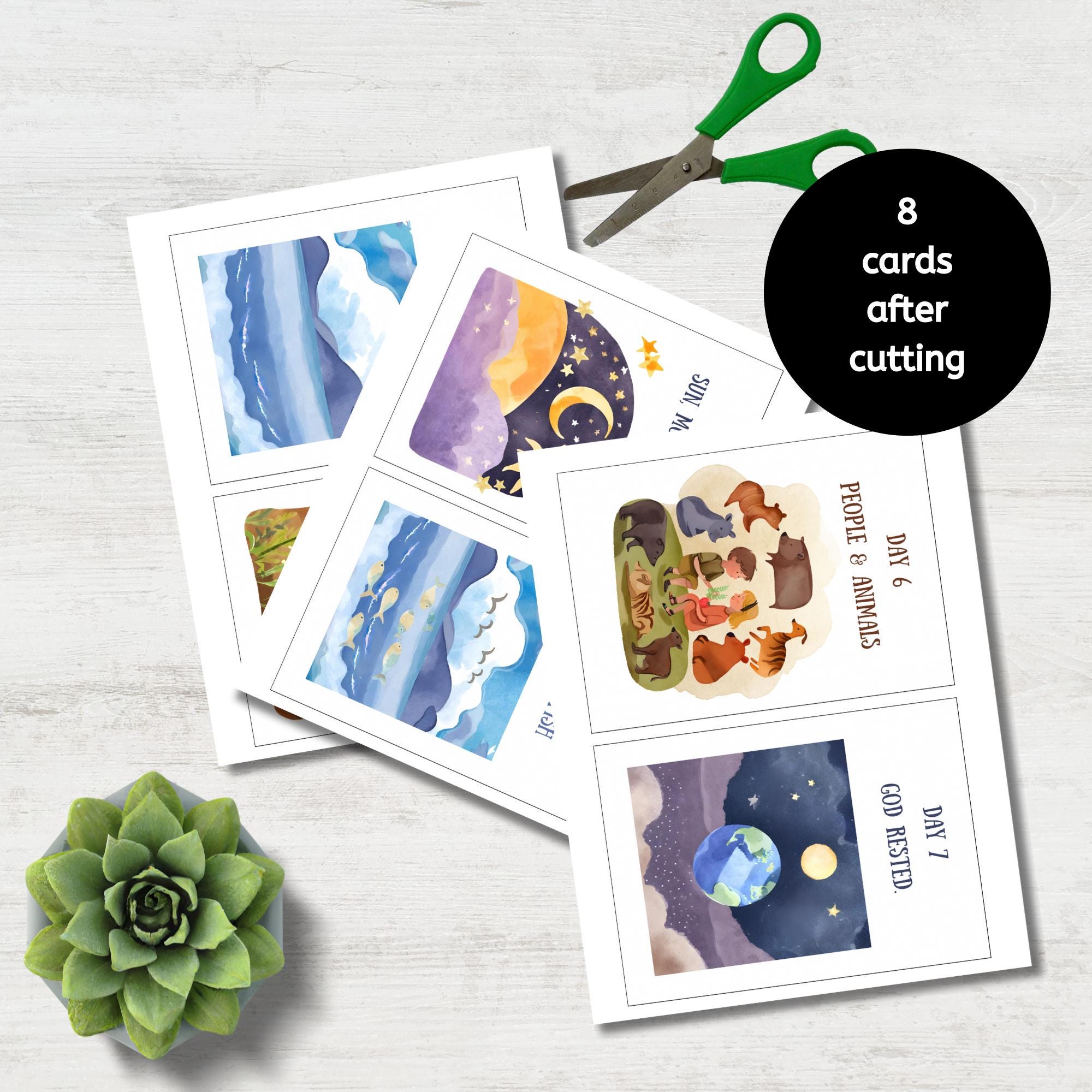 7 Days of Creation Flashcards, Genesis Bible Lesson for Kids, Christian ...