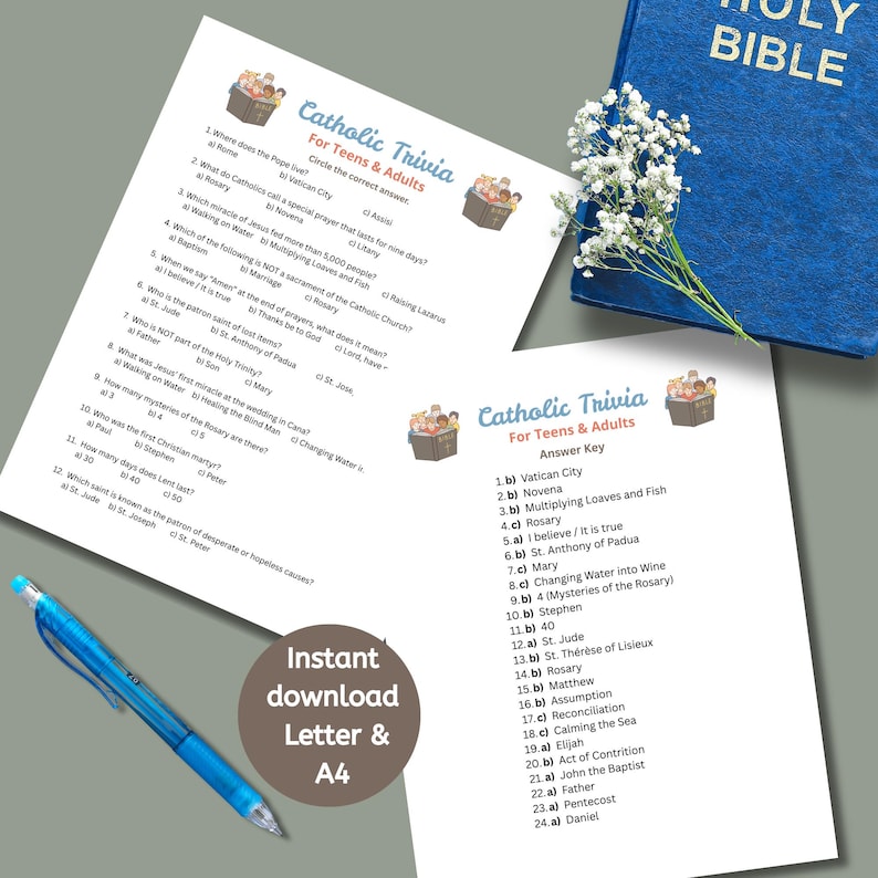 Catholic Trivia Game, Printable Quiz for Teens & Adults, 24 Questions ...