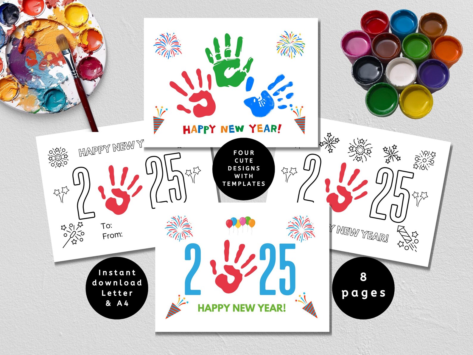 Happy New Year Handprint Craft, New Year Toddler Art, 2025 Keepsake ...