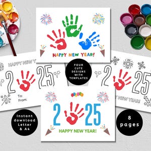 Happy New Year Handprint Craft, New Year Toddler Art, 2025 Keepsake ...
