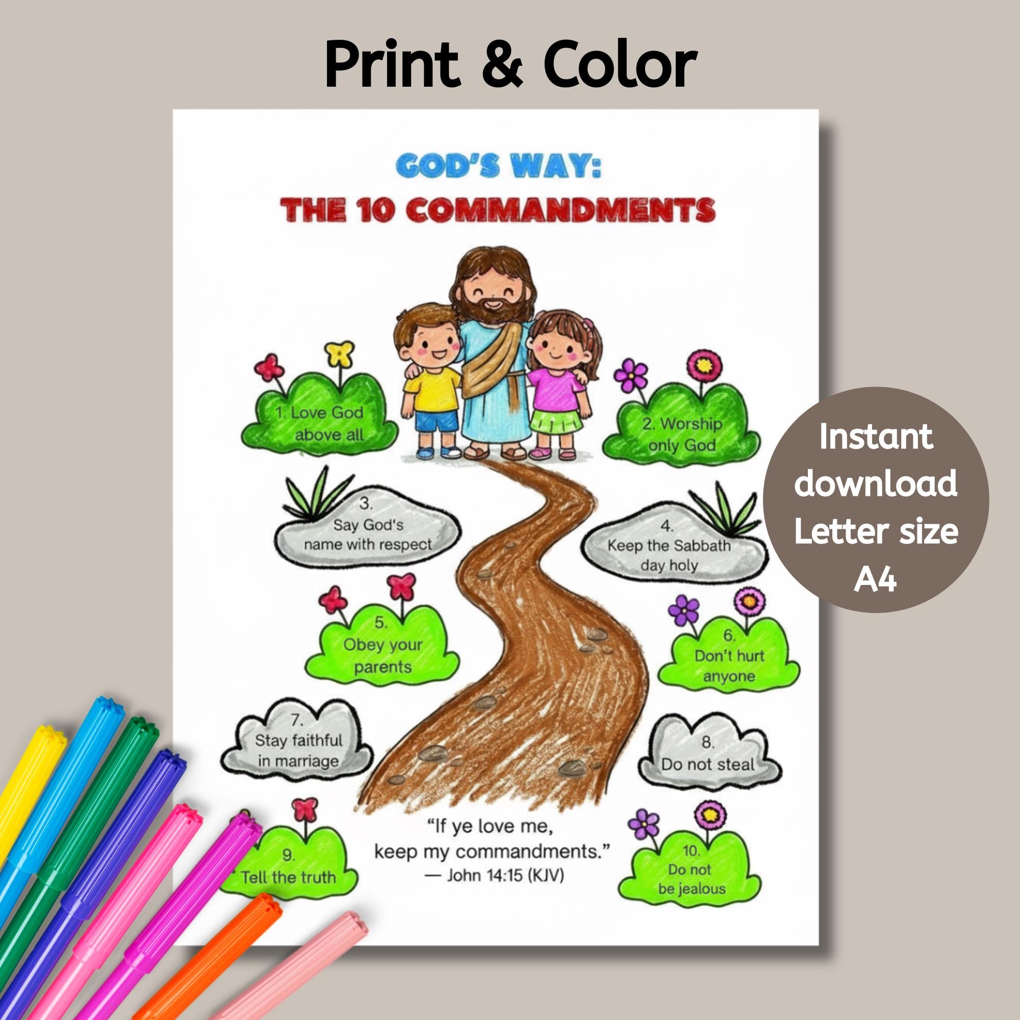 The Ten Commandments for Children Printable, Faith-based Coloring Sheet ...