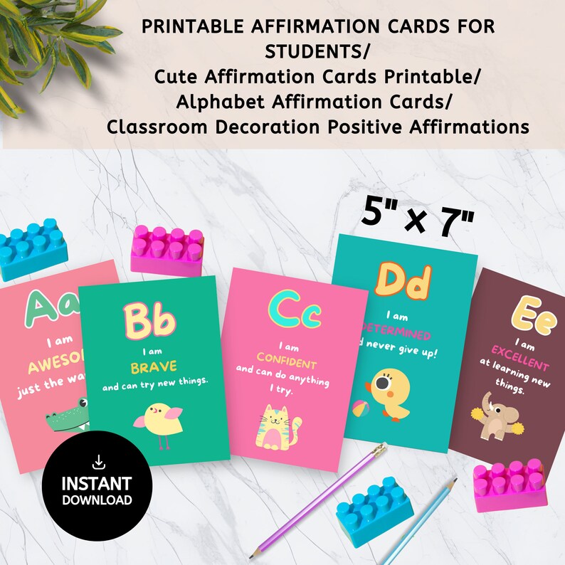 Alphabet Affirmation Cards/ Printable Affirmation Cards for Students ...