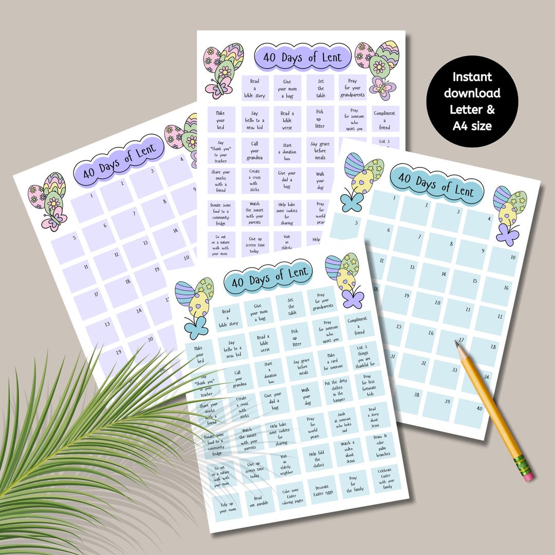 Lent Calendar for Kids, Easter Countdown, Kids Lenten Activities ...