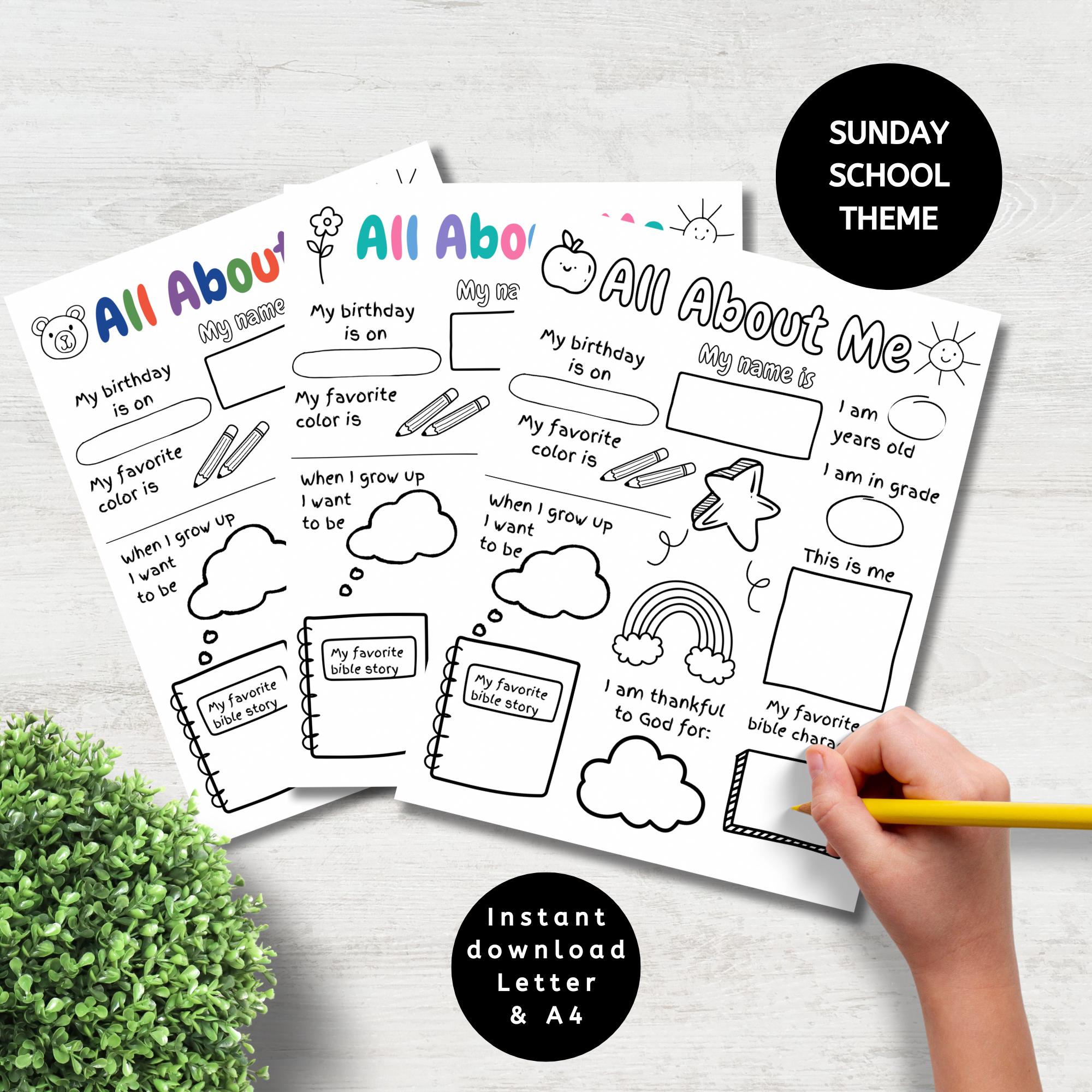 Sunday School All About Me, Preschool Questionnaire, Printable Activity ...