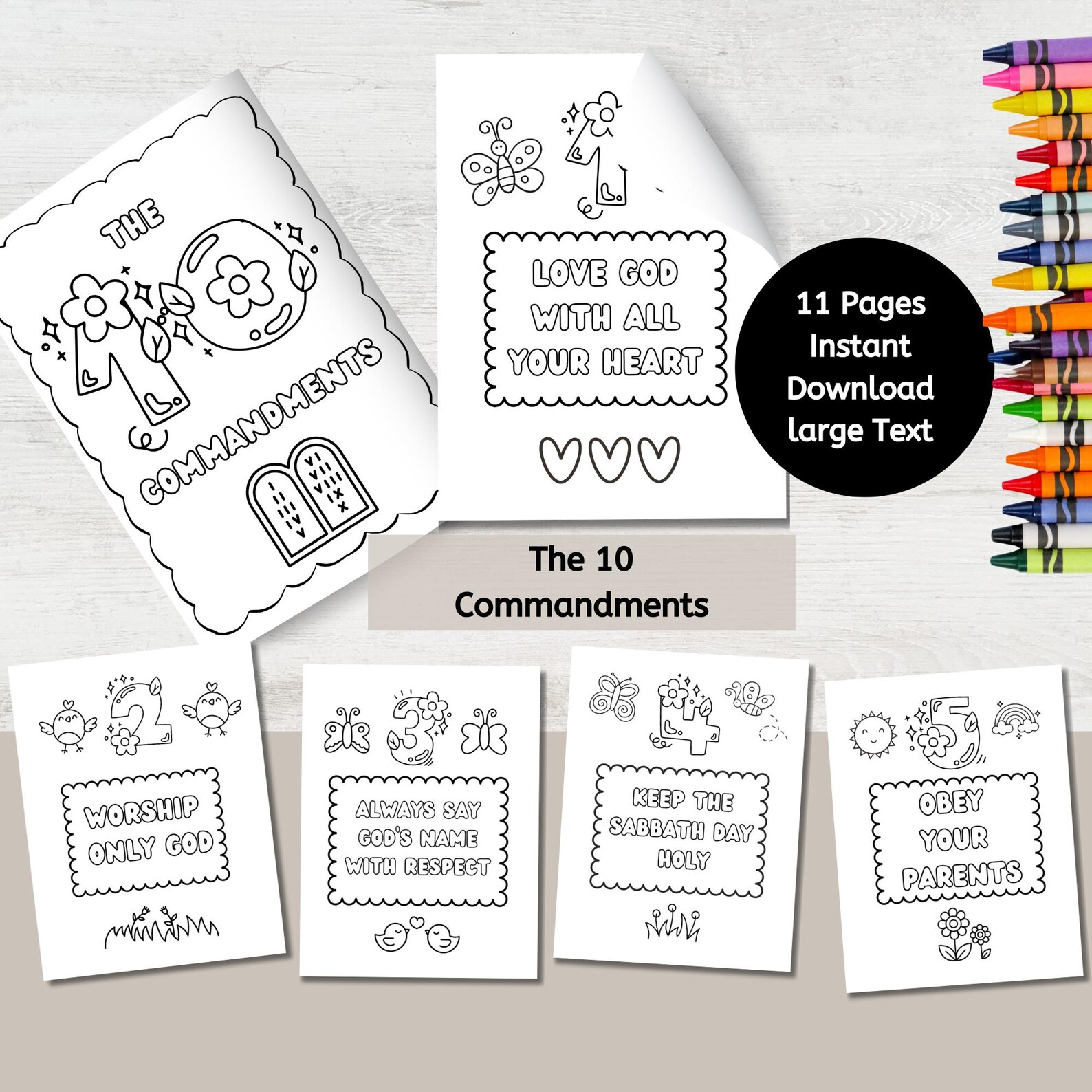 Ten Commandments for Kids Printable Coloring Pages, Bible Verse ...