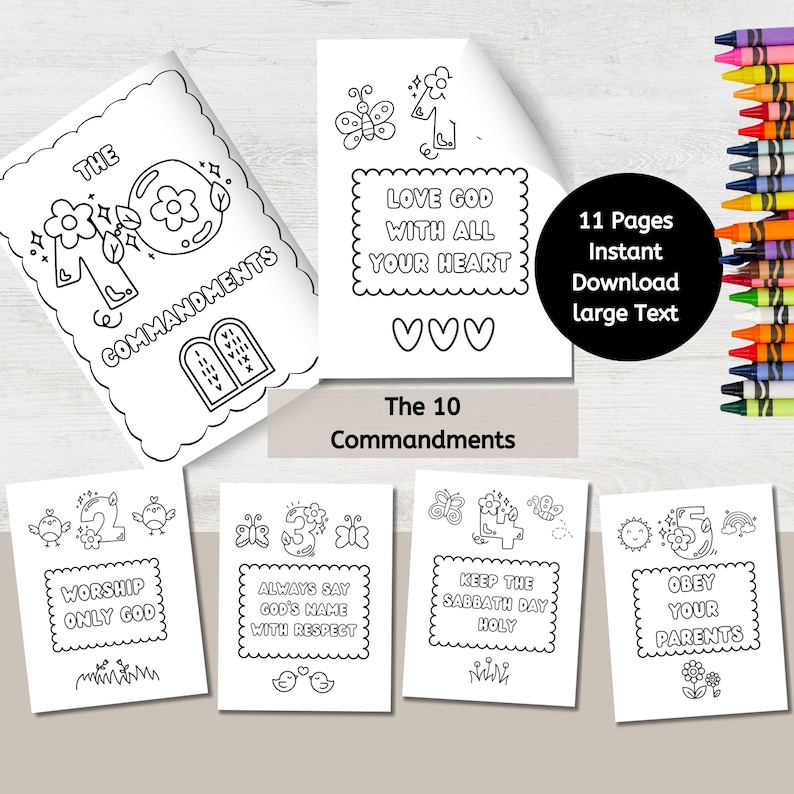 Ten Commandments for Kids Printable Coloring Pages, Bible Verse ...