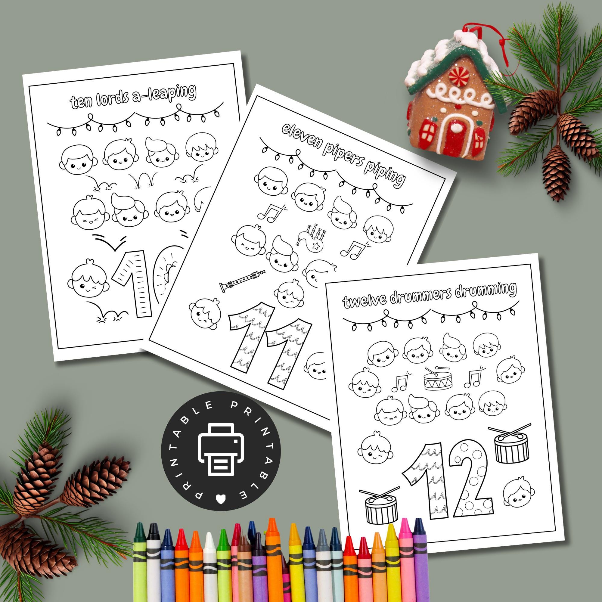 Twelve Days of Christmas Printable Coloring Pages for Kids, Holiday ...