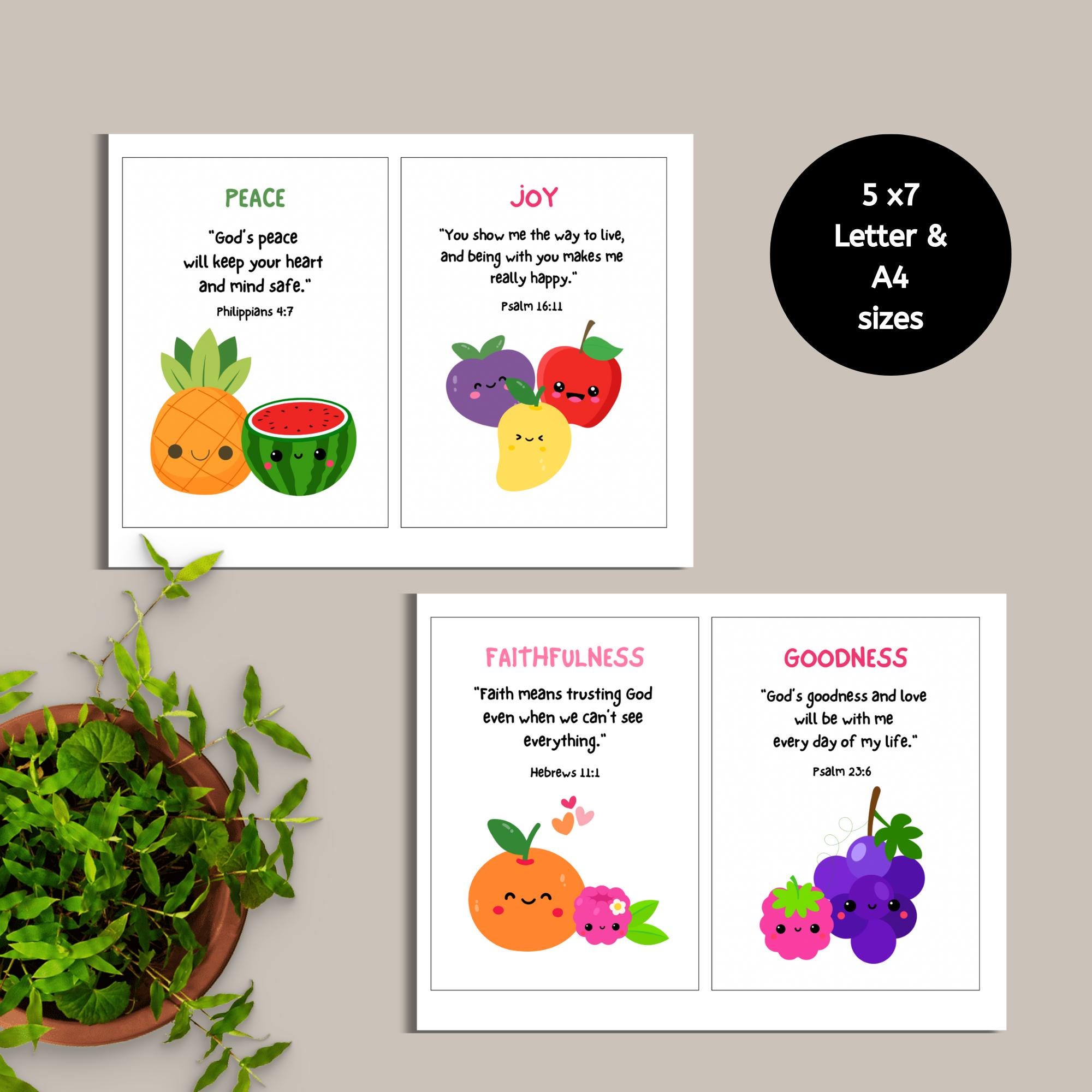 Fruit of the Spirit Flashcards, Bible Verse Cards for Kids, Digital ...