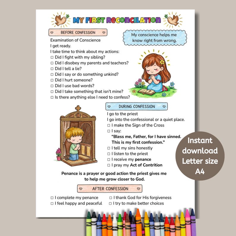 First Reconciliation Printable for Kids, Catholic Checklist & Guide ...