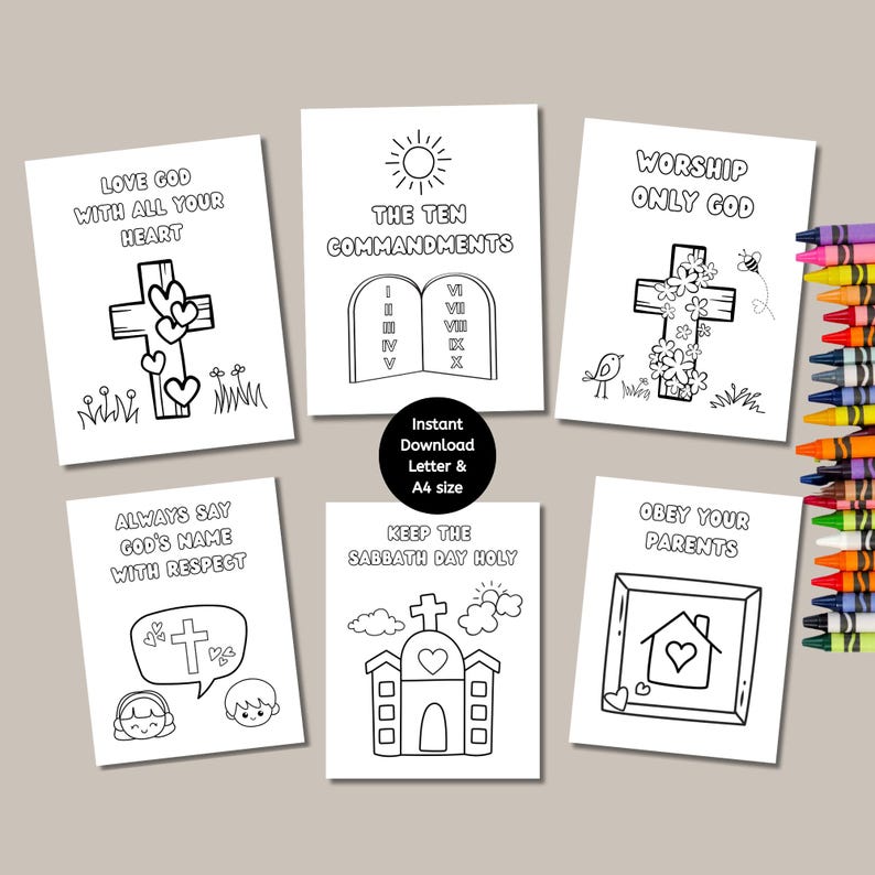 10 Commandments Activity Sheets and Colored Posters Set, Kids Bible ...