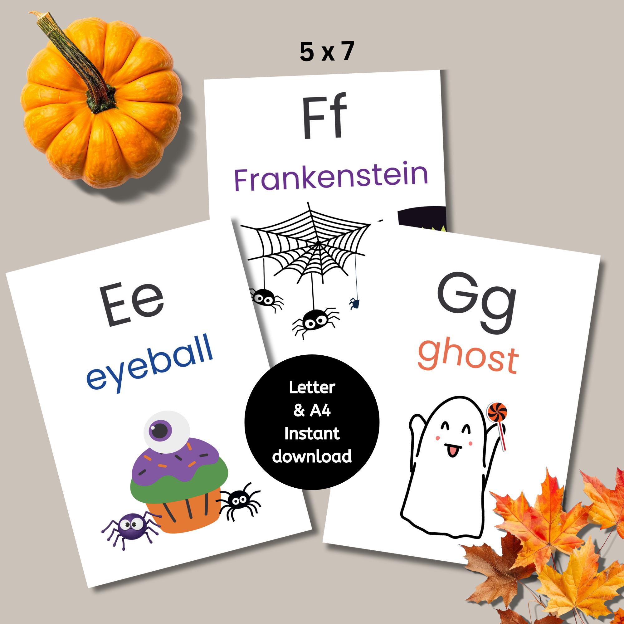 Halloween ABC Flash Cards, Halloween Alphabet Cards, Kids Halloween ...