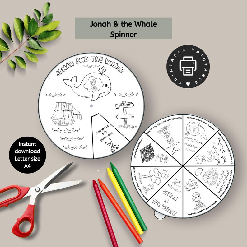 Jonah and the Whale Activities, Spinner Wheel Coloring Craft, Bible ...