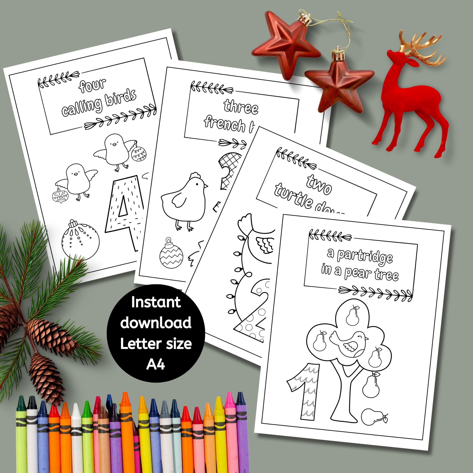 Twelve Days of Christmas Printable Coloring Pages for Kids, Holiday ...
