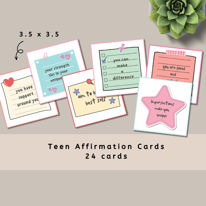 Positive Affirmation Cards for Teens, Teen Mental Health Affirmations ...