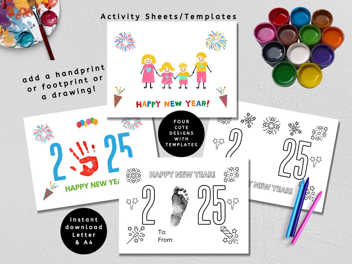 Happy New Year Handprint Craft, New Year Toddler Art, 2025 Keepsake ...