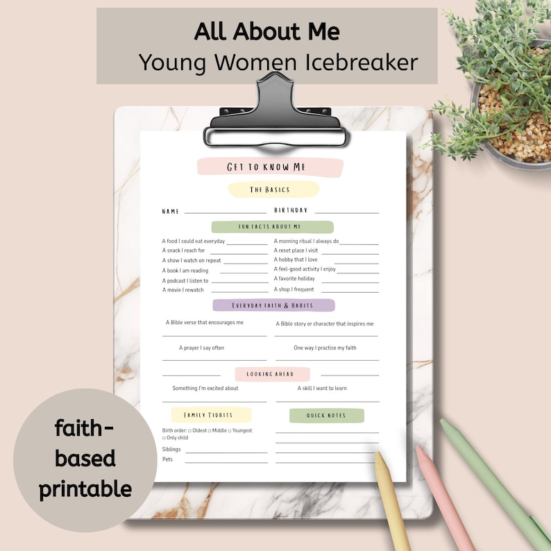 Get to Know Me Printable for Young Women, Christian Youth Icebreaker ...