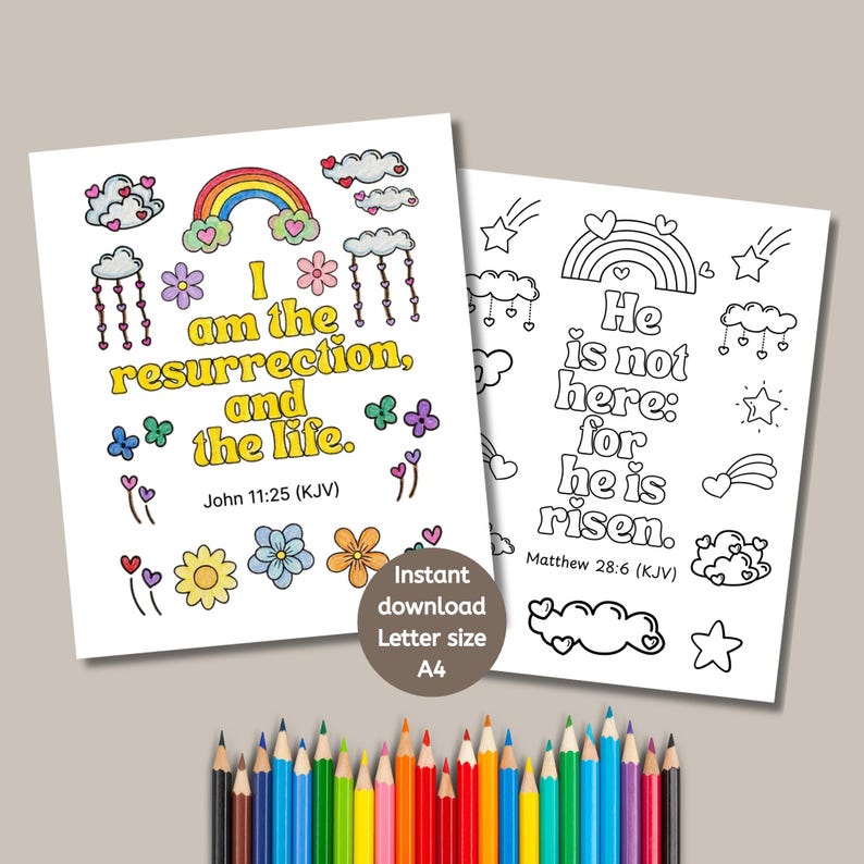Bible Verse Coloring Pages, He is Risen, I Am the Resurrection, Sunday ...