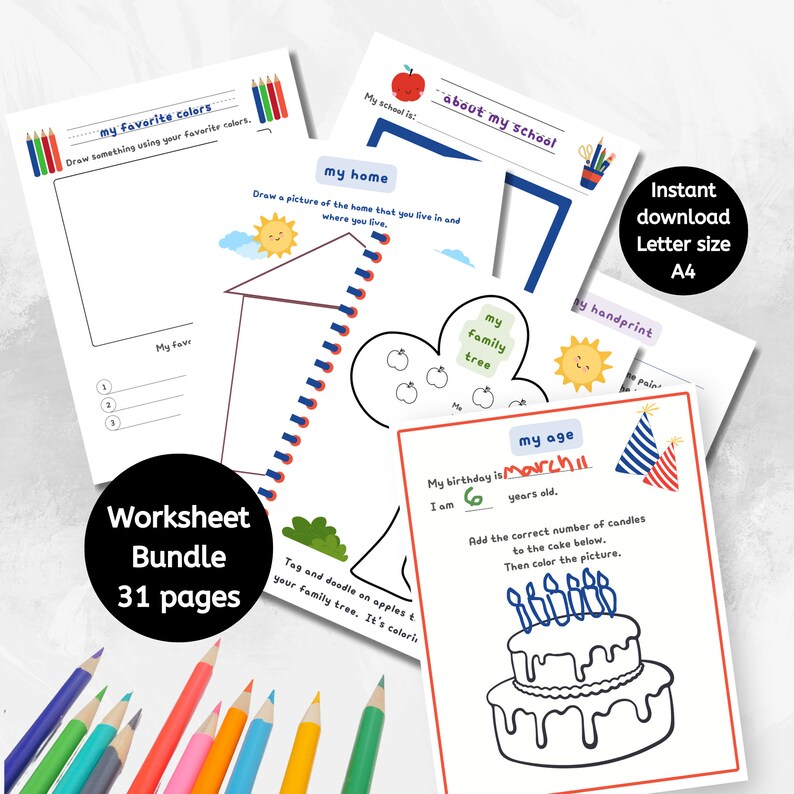 All About Me Activity Sheets, All About Me Worksheets Kids, Printable ...