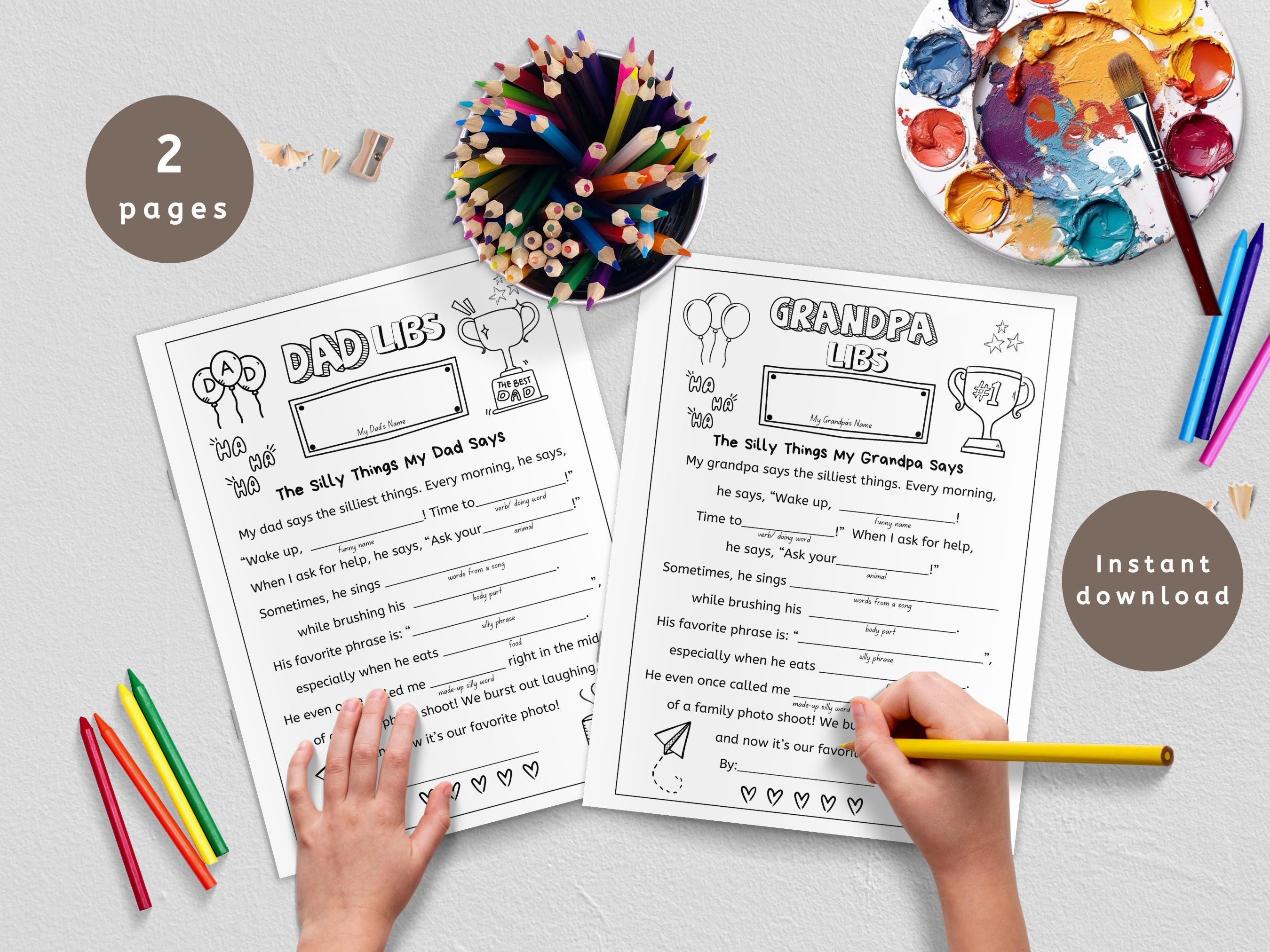 Fathers Day Mad Libs Activity Pages, Printable Mad Libs for Dad and ...