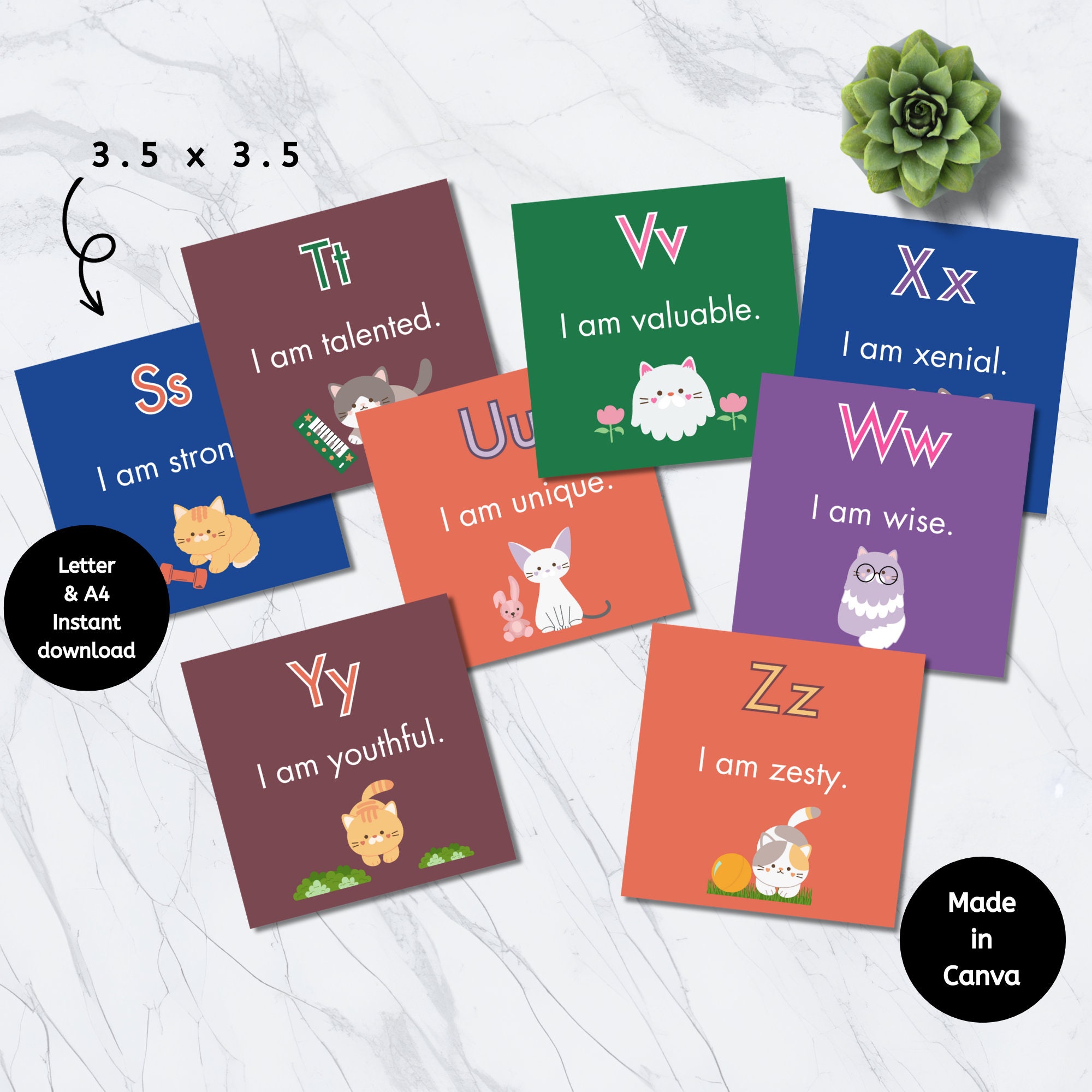 Printable Flash Cards for Kids, Alphabet Affirmation Cards, Calming ...