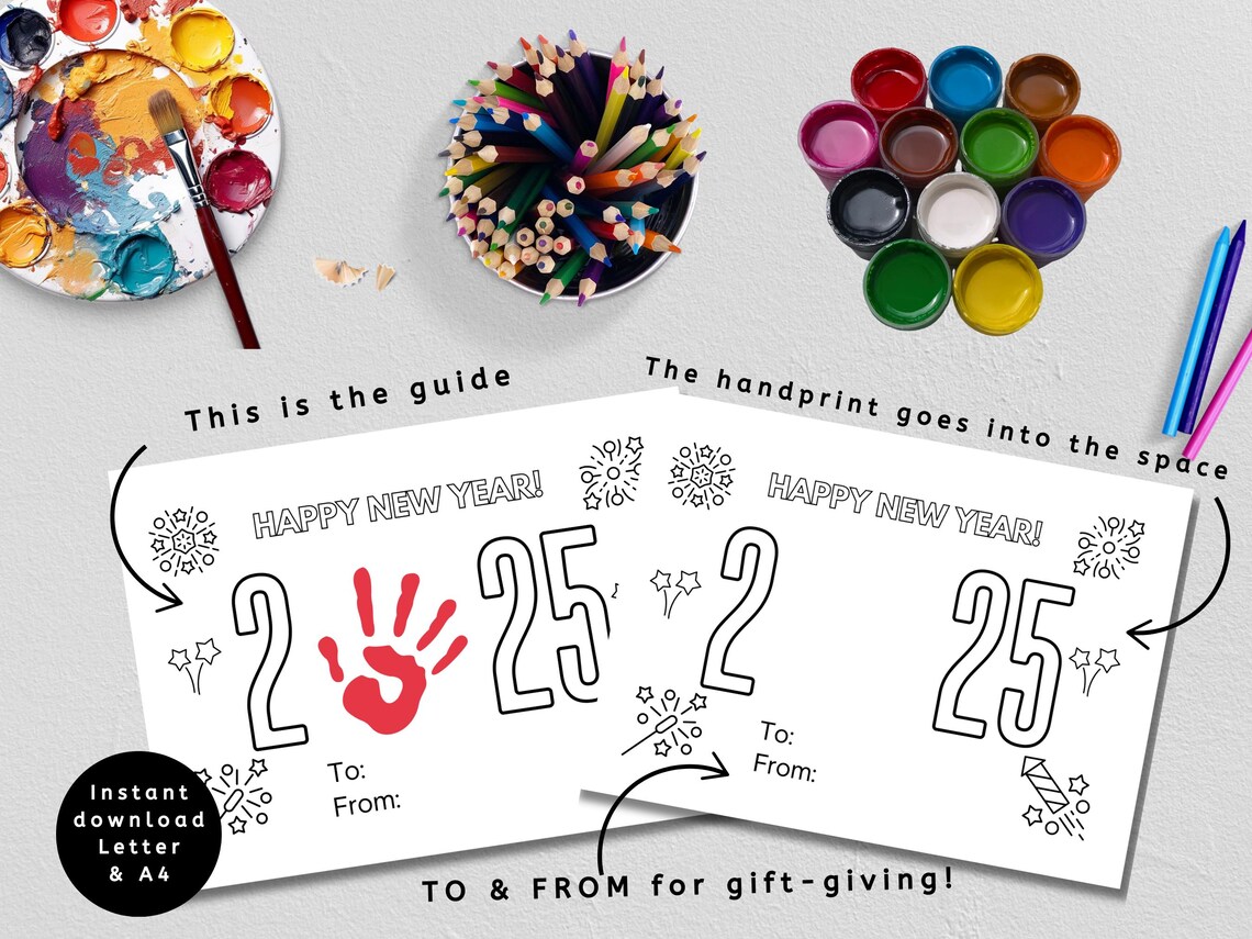 Happy New Year Handprint Craft, New Year Toddler Art, 2025 Keepsake ...